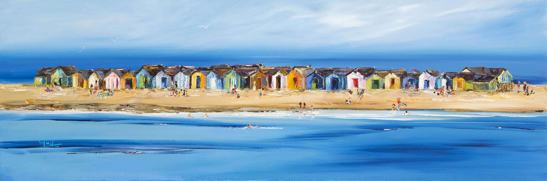 Beach Huts and Bathers at Teignmouth – Gail Morris Art
