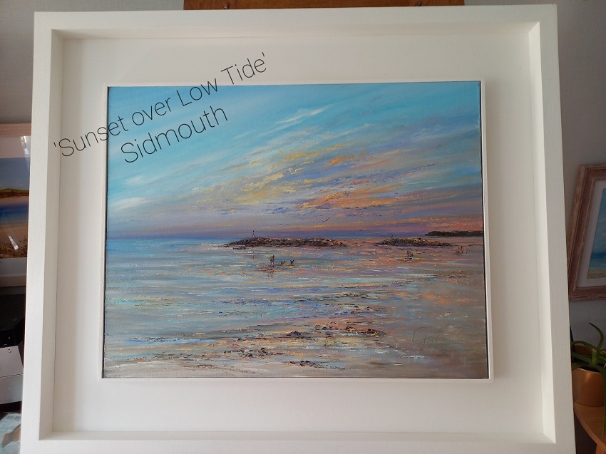 Original Sunset over Low Tide with frame – Gail Morris Art