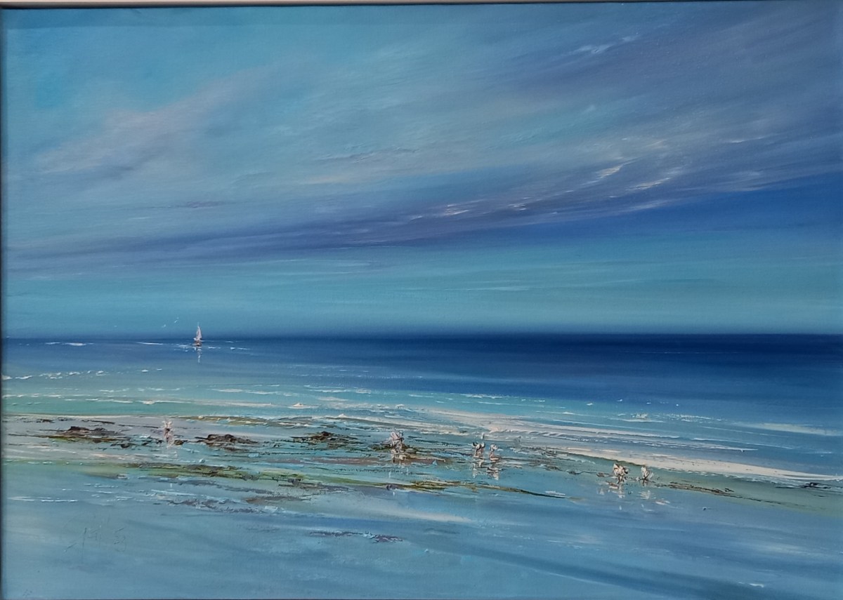 ‘Passing Clouds at Teignmouth Beach’ new framed original oil painting ...
